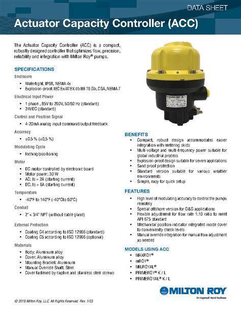 Mr Acc Datasheet Fbdgh Actuator Capacity Controller Acc The Actuator Capacity Controller
