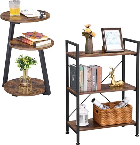 Amazon Com BEWISHOME Tier Bookshelf Bundle With End Table Side Table Small Bookshelf For