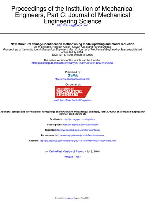 PDF New Structural Damage Identification Method Using Modal Updating And Model Reduction