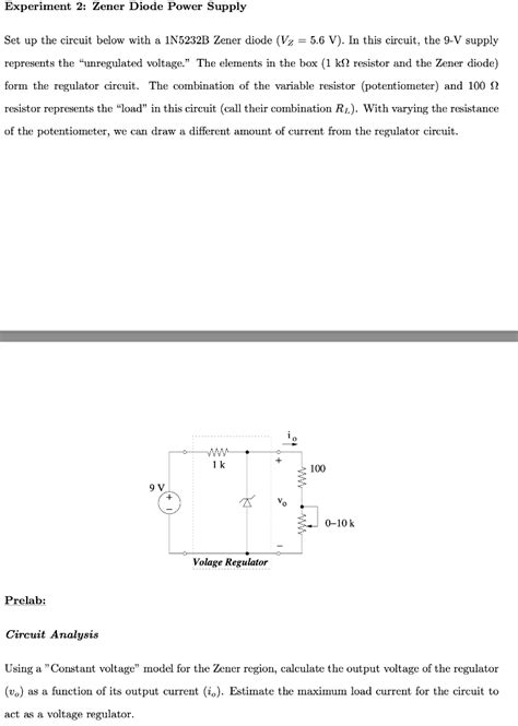 Solved Experiment Zener Diode Power Supply Set Up The Chegg Com