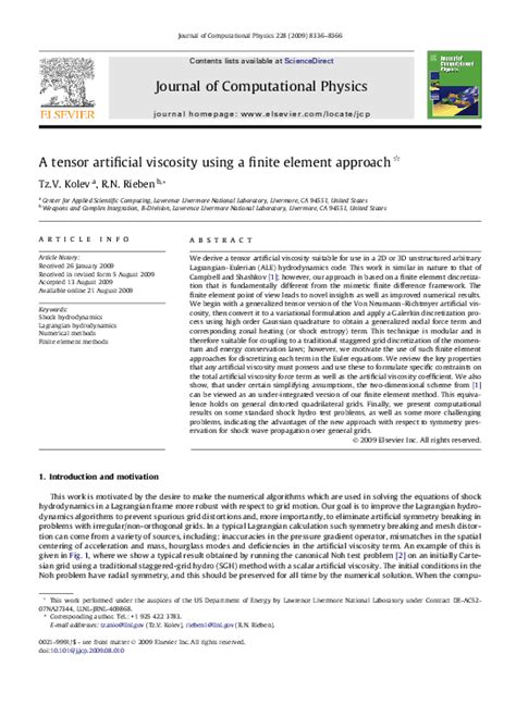 Pdf A Tensor Artificial Viscosity Using A Finite Element Approach
