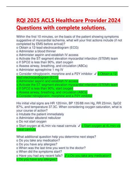 Rqi 2025 Acls Healthcare Provider 2024 Questions With Complete