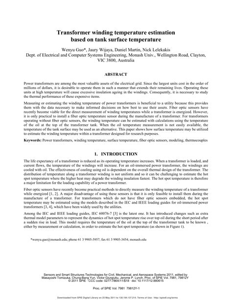 Pdf Transformer Winding Temperature Estimation Based On Tank Surface Temperature