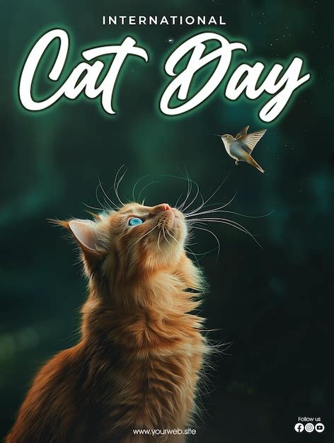 Premium Psd International Cat Day Poster Template Design With A Glass