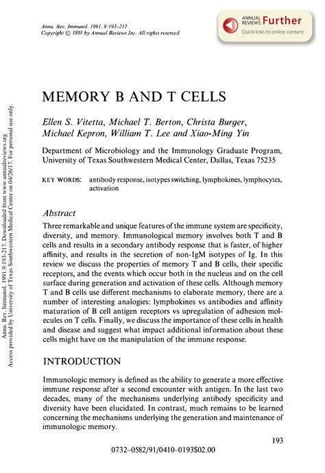 PDF Memory B And T Cells