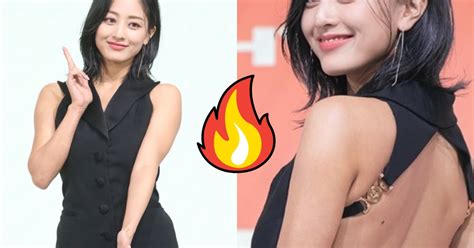 Twices Jihyo Shows Off Her Sexy Figure In Backless Dress During Press