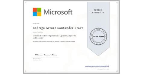 Completion Certificate For Introduction To Computers And Operating Systems Rodrigo Santander