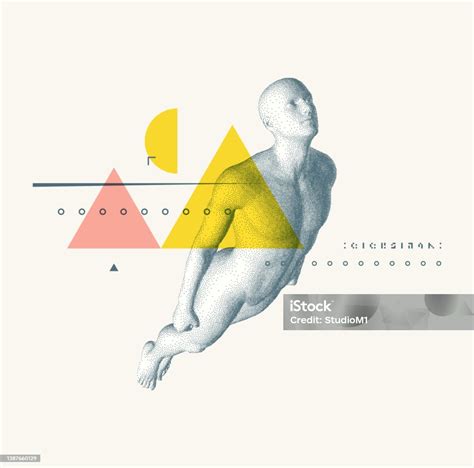 리더십 자유 또는 개발 개념 점프 남자3d 인체 모델 스포츠 용 디자인 입자로 구성된 벡터 그림입니다 계획에 대한 스톡 벡터 아트 및 기타 이미지 Istock