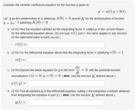 solved consider the variable coefficients equation for the
