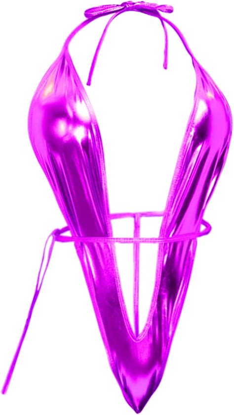 Sexy Purple Plunge Slingshot Thong G String Monokini Swimsuit