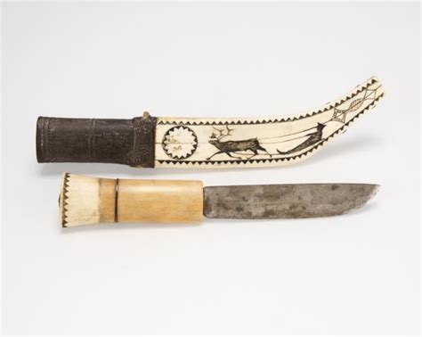 Lot A Sami Laplander Carved Antler Knife And Sheath