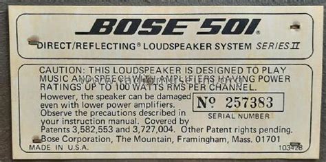 Series II 501 Speaker P BOSE Corporation Framingham MA Build Radiomuseum Org