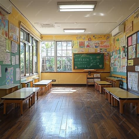 Photo Of A Long And Narrow Japanese Elementary School Classroom With A Very Long Distance To The