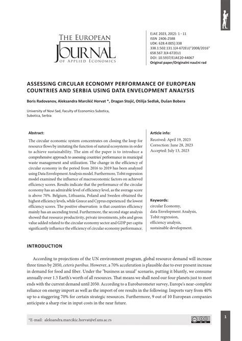 Pdf Assessing Circular Economy Performance Of European Countries And Serbia Using Data