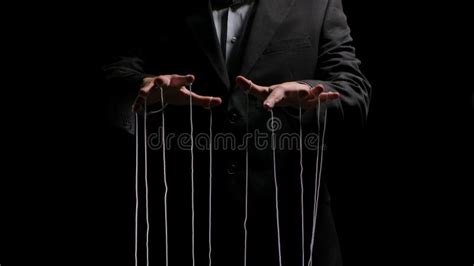 Puppeteer Pulls The Doll Strings Tied To His Fingers Puppet Rope Manipulation Concept And