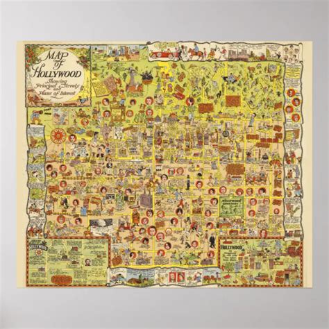 Vintage Map Of Hollywood Poster Zazzle