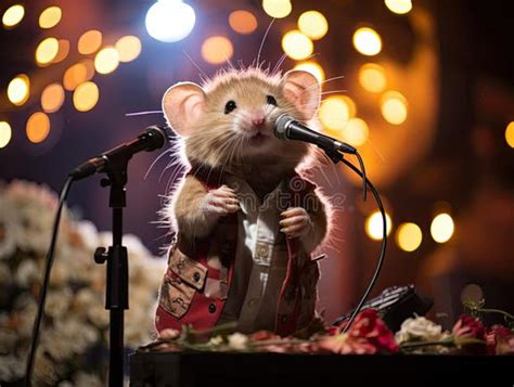 Mouse Rock Band On Stage With Pretend Instruments Stock Illustration