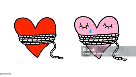 심장 감정에 대한 폭력 감정 사랑 손으로 그린 벡터 일러스트 로프 인간의 기관 주위에 몸매가 드러나는 옷에 대한 스톡 벡터 아트