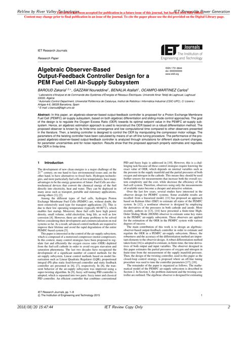 Pdf Algebraic Observer Based Output Feedback Controller Design For A