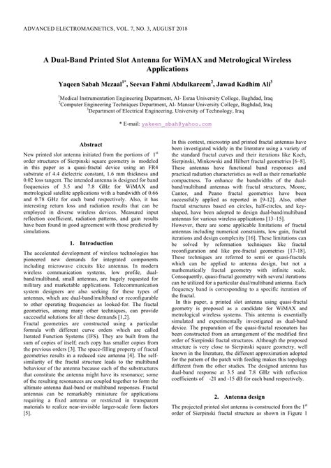 Pdf A Dual Band Printed Slot Antenna For Wimax And Metrological Wireless Applications