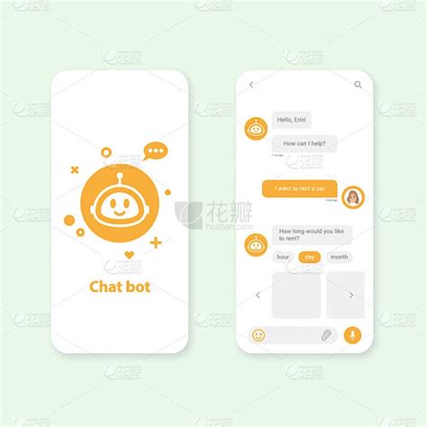 聊天机器人移动应用对话框模板概念。web设计的ui用户体验元素。素材 花瓣网