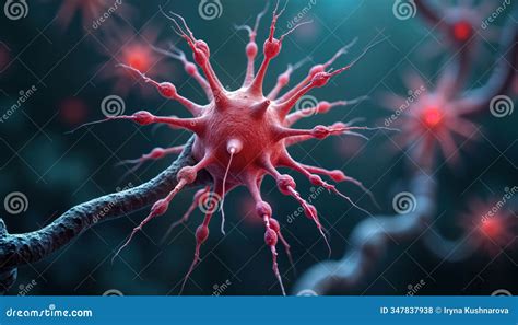 Microscopic View Of Active Neuron Cells Complex Network Of Nerve Cells