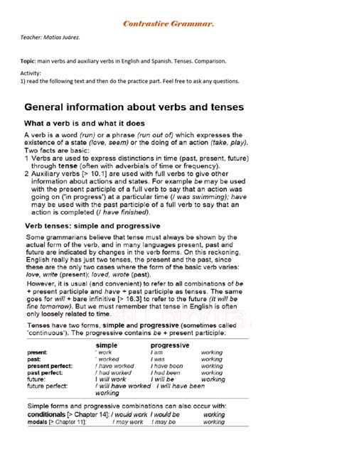 Contrastive Grammar Verbs Pdf Verbo Conjugación Gramatical