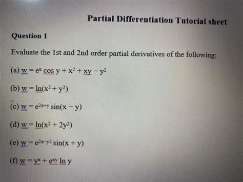 Solved Partial Differentiation Tutorial Sheet Question 1