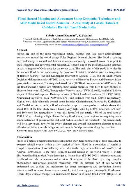 PDF Flood Hazard Mapping And Assessment Using Geospatial Techniques And AHP Model Based Hazard