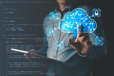 Man Touch Cloud Computing Diagram Show On Hand Data Storage Stock Image Image Of Information