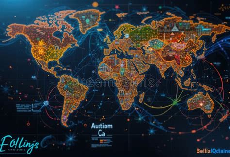 Colorful Digital World Map Showcasing Global Connections And Data Stock Illustration