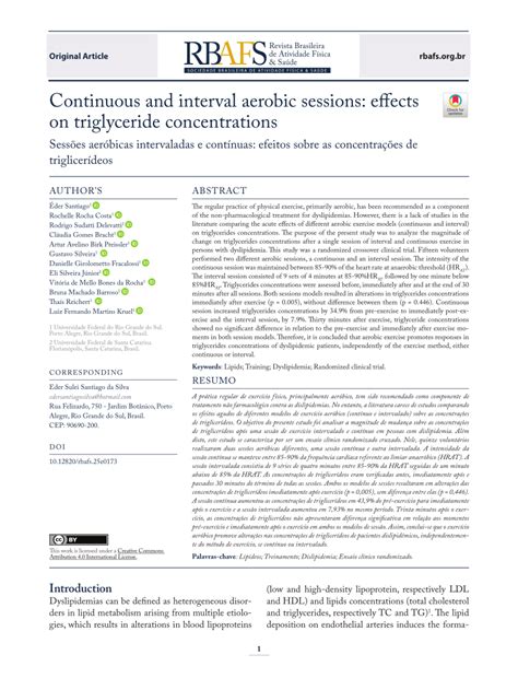 Pdf Continuous And Interval Aerobic Sessions Effects On Triglyceride
