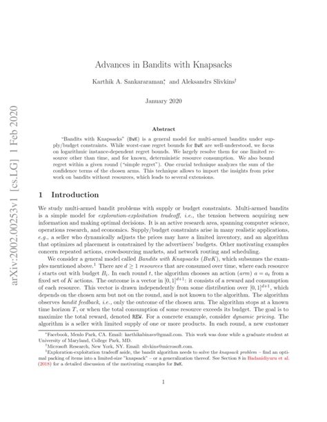 advances in bandits with knapsacks deepai
