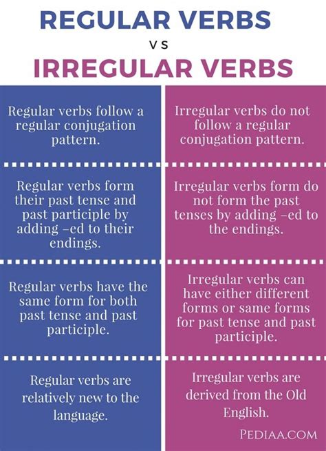 Difference Between Regular And Irregular Verbs Infographic
