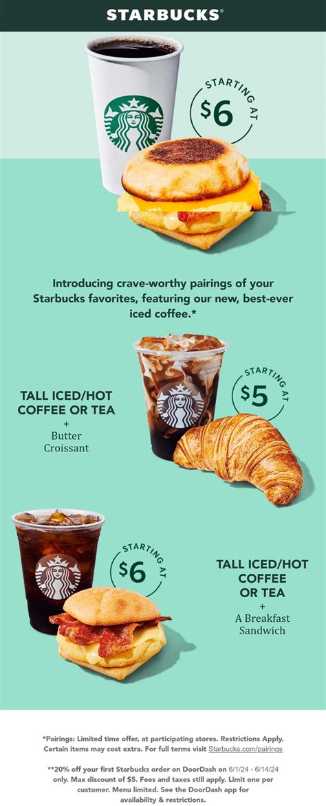 Tall Coffee Breakfast Sandwich 6 At Starbucks Starbucks The Coupons App®