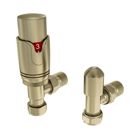 15mm Angled Trv And Lockshield Valve Brushed Brass Bathroom