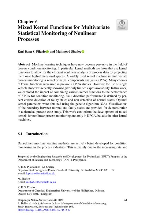PDF Mixed Kernel Functions For Multivariate Statistical Monitoring Of Nonlinear Processes