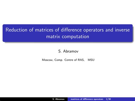 Pdf Reduction Of Matrices Of Difference Operators And Inverse Matrix Computation