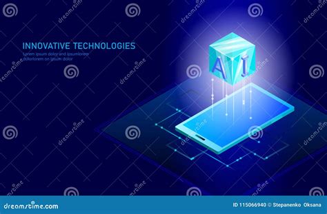 Isometric Artificial Intelligence Business Concept Blue Glowing Isometric Personal Information