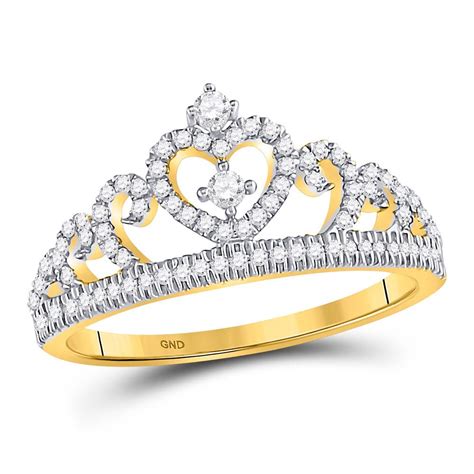 10kt Yellow Gold Womens Round Diamond Heart Crown Fashion Ring 14 Ctt