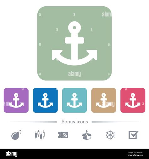Anchor White Flat Icons On Color Rounded Square Backgrounds 6 Bonus Icons Included Stock Vector