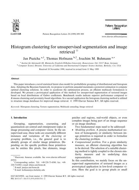 pdf histogram clustering for unsupervised segmentation and image