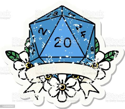 자연 20 임계 히트 D20 주사위 롤 그런 지 스티커 굴리기에 대한 스톡 벡터 아트 및 기타 이미지 굴리기 문신 미술품 Istock