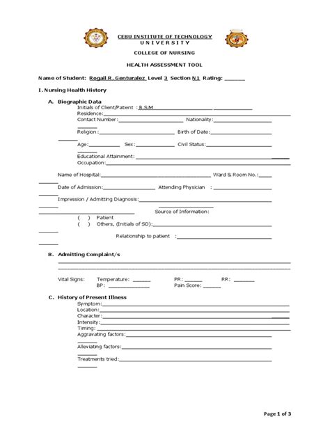 Health Assessment Tool Pdf Human Nose Diseases And Disorders