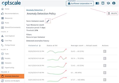 how to use anomaly detection policies in optscale hystax