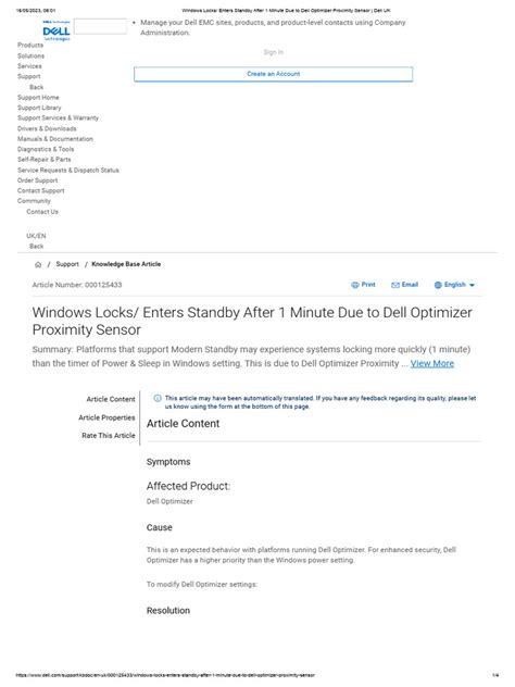 Windows Locks Enters Standby After 1 Minute Due To Dell Optimizer Proximity Sensor Dell Uk
