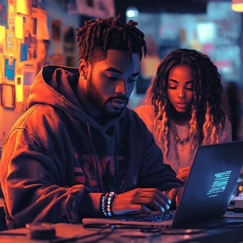 A Vibrant Image Showing Young Coders And Developers Working Diligently Premium Ai Generated Image