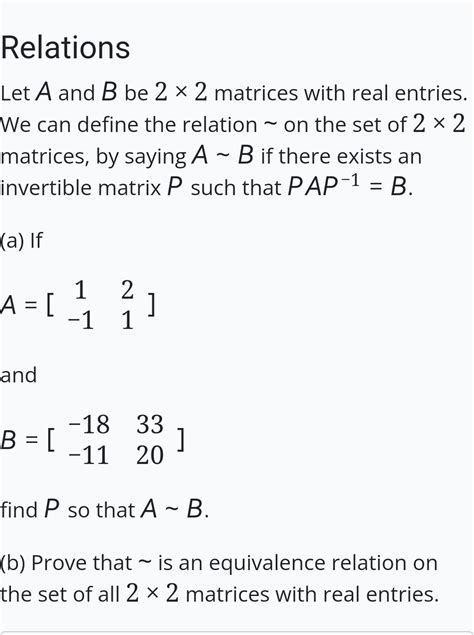 Solved Relationslet A And B Be 2×2 ﻿matrices With Real