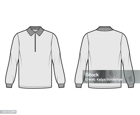 셔츠 지퍼 업 폴로 테크니컬 패션 일러스트와 긴 소매 튜닉 길이 헨리 넥 오버사이즈 플랫 칼라 0명에 대한 스톡 벡터 아트 및 기타 이미지 Istock