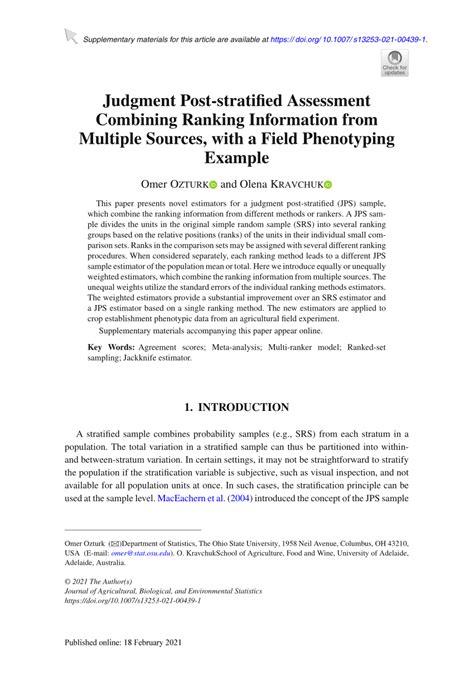 Pdf Judgment Post Stratified Assessment Combining Ranking Information From Multiple Sources